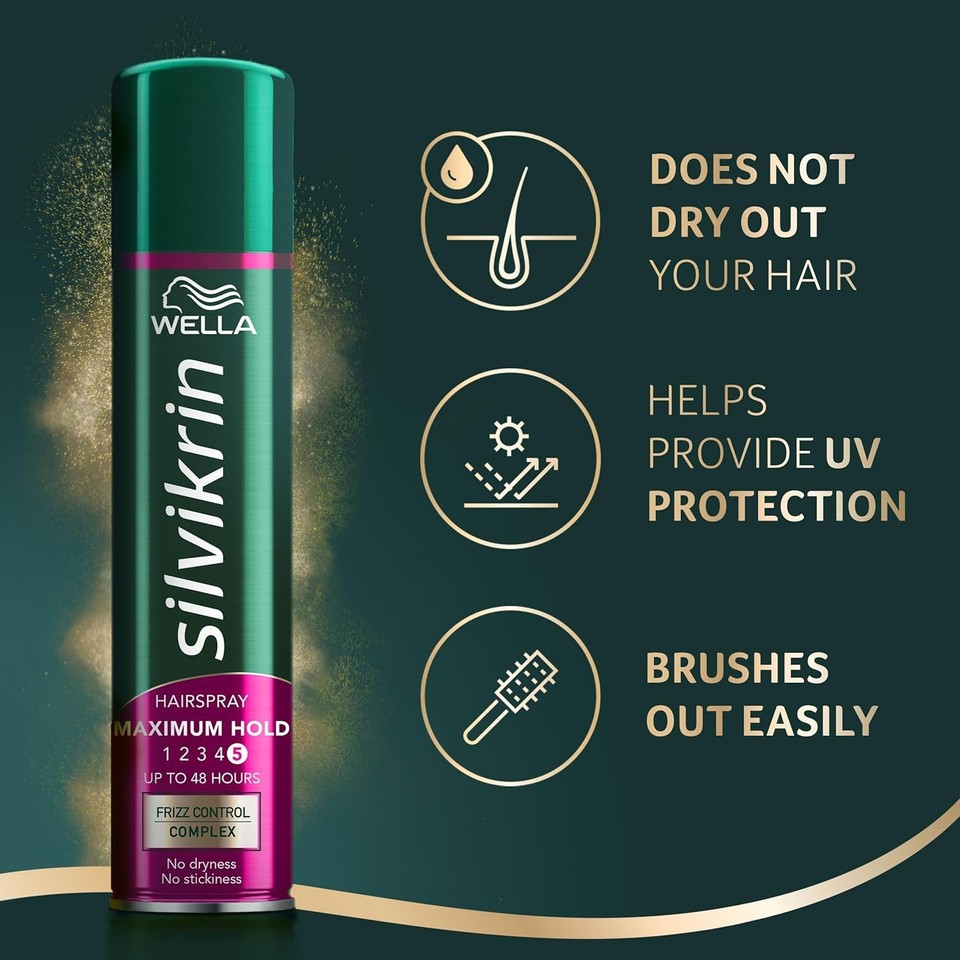 WELLA Silvikrin Hairspray, Maximum Hold, 400 ml (Pack of 1) with free ...