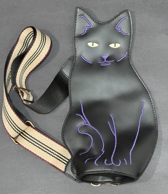 Women's Cute Black Cat Chest Bag Simple Printed Shoulder Crossbody Bag ...