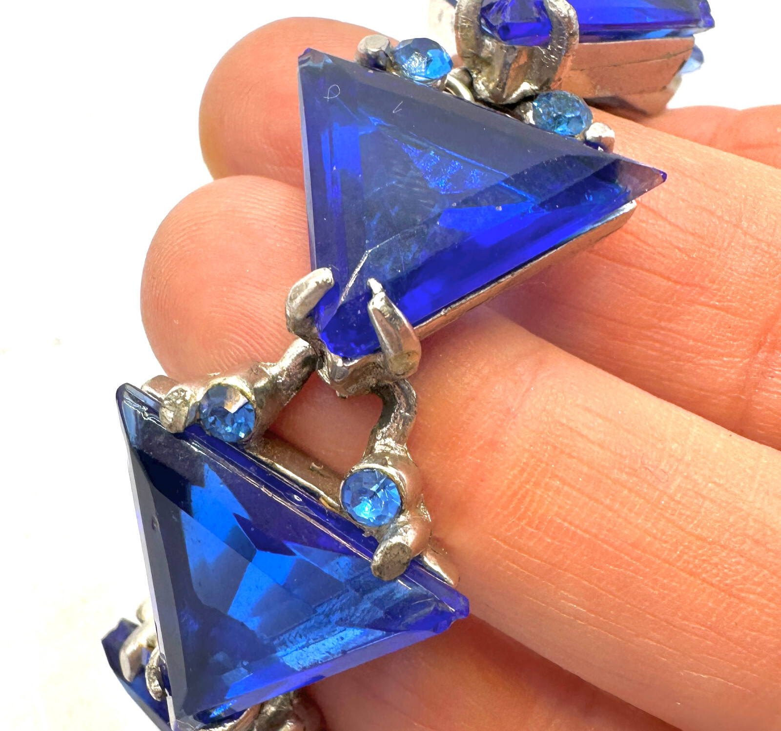 RARE Antique Art Deco Vtg Signed Reinad Cobalt Crystal Triangle Bracelet READ | eBay
