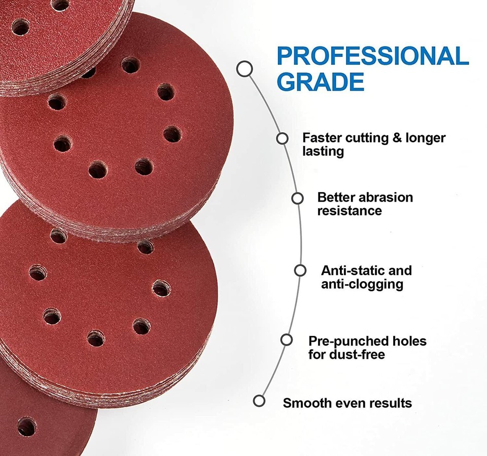 50PC 5 in 8-Hole Hook Loop Orbital Sander Sandpaper Paper 800 Grit ...