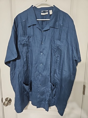 Cubavera Shirt Men 3XL Navy Blue Guayabera Embroidered Panel Camp ...