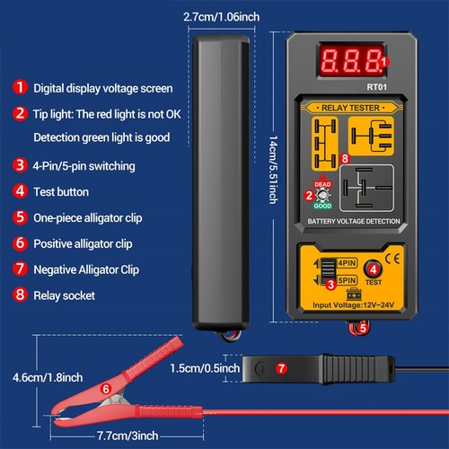 Battery Digital Display 12V Relay Tester Maintenance Tool 5-pin Relay ...