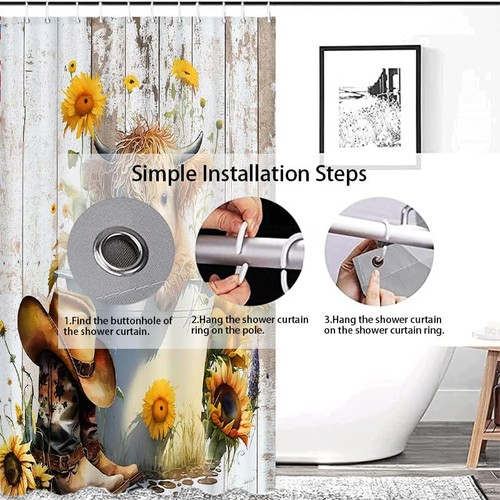 Highland Cow Shower Curtain Lovely Yak in Bathtub with Sunflower West ...