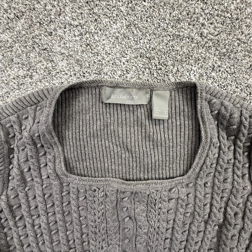 Liz Claiborne Ribbed Knit Square Neck Drawstring Waist Sweater in Gray ...
