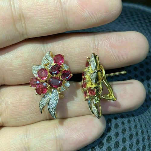 4Ct Oval Cut Lab-Created Ruby Diamond Stud Earrings 14K Yellow Gold Plated | eBay