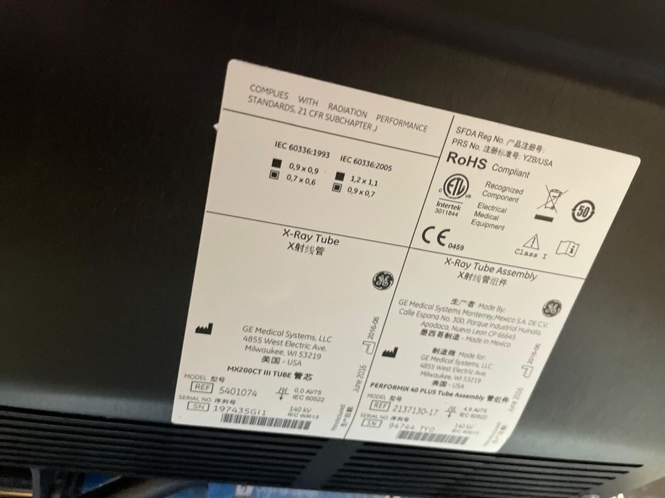 GE LIGHTSPEED CT PERFORMIX PLUS MX200-CT III TUBE INSERT BrightSpeed ...