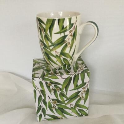COFFEE TEA MUGS AUSTRALIAN NATIVE FLORA GUM LEAVES & FLOWERS GIFTBOXED ...