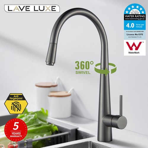 Lave Luxe Swivel Kitchen Sink Faucet Brushed Gun Metal Grey Pull Out ...