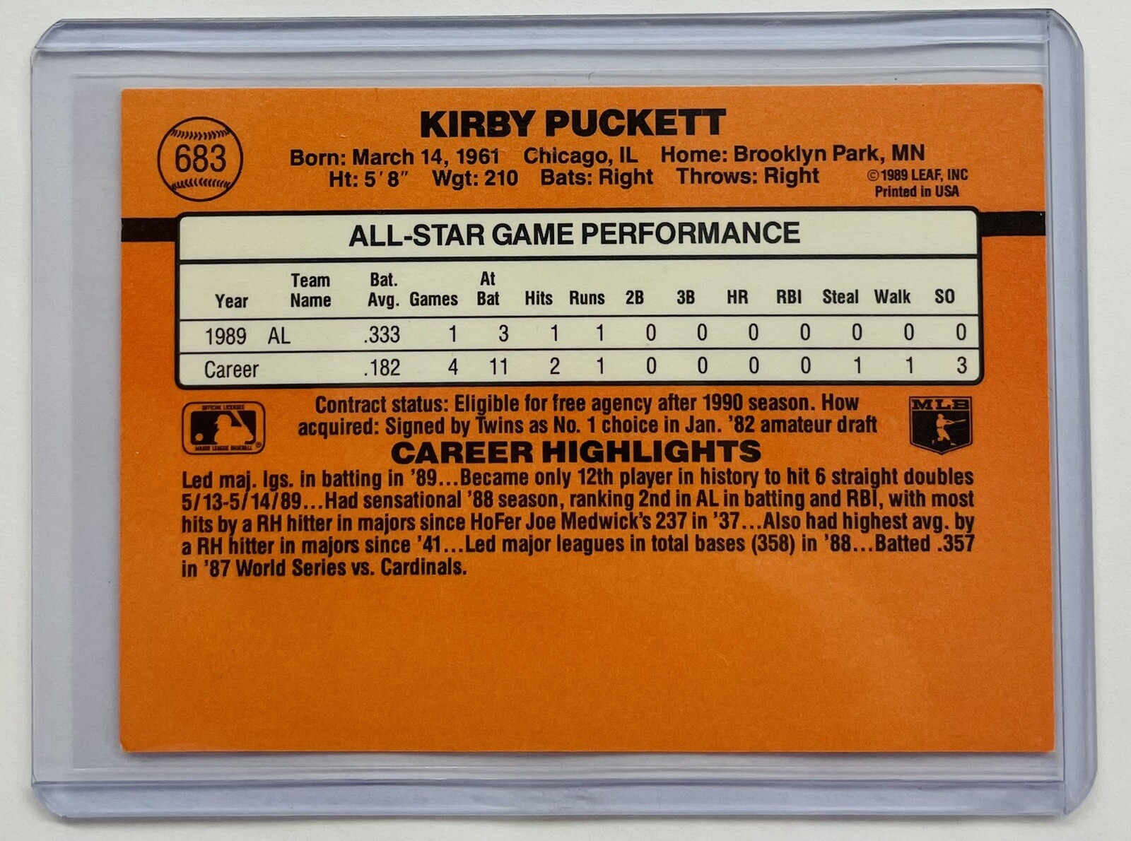 **RARE 4 ERROR CARD** 1990 Donruss Kirby Puckett HOF All-Star - Errors ...