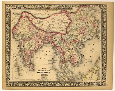 "FARTHER INDIA, HINDOSTAN, CHINA, TIBET" Antique authentic Mitchell map ...