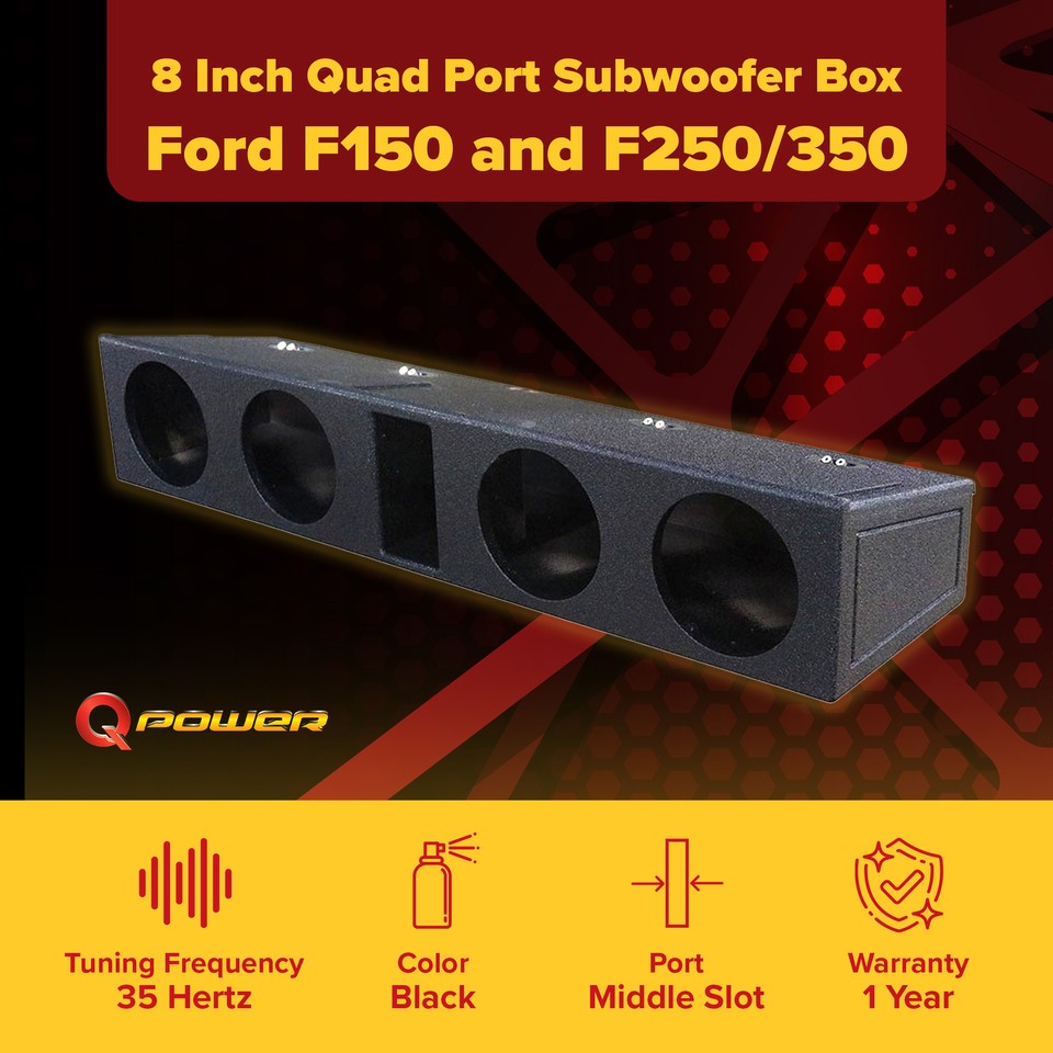 QPower Quad 8" Sub Box - Ford F150 SuperCrew 09-25, F250/F350 Super ...