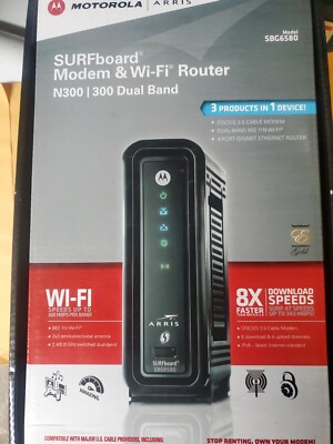 MOTOROLLA ARRIS SURFBOARD MODEM AND WIFI ROUTER MODEL SBG6580 N300 DUAL ...