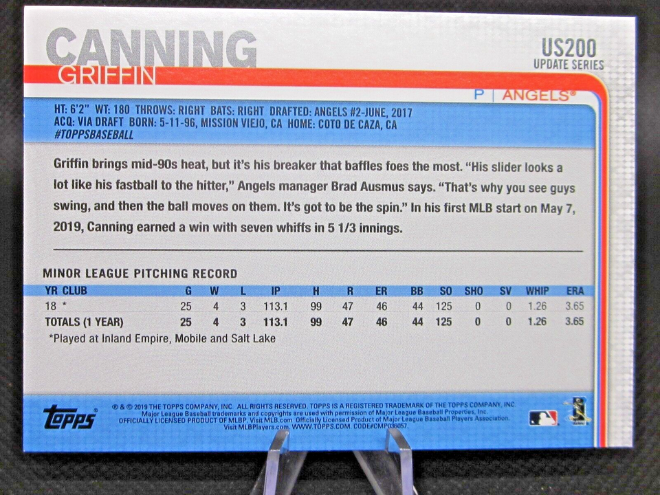 2019 TOPPS UPDATE #US200 GRIFFIN CANNING SSP SUPER SHORT PRINT LA ...