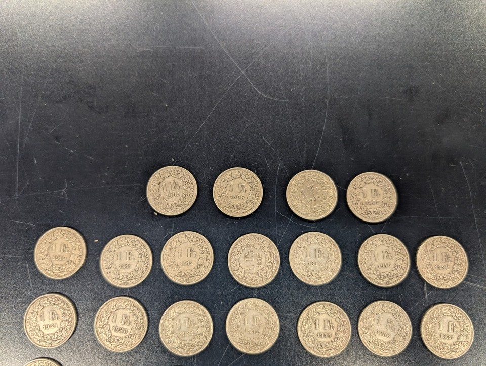 SWITZERLAND 1 Franc Lot of 39 Silver Coins ALL DIFFERENT DATES; 1903 ...