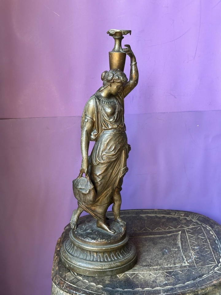 Antique French Spelter Statue – Woman Water Carrier with Child ...