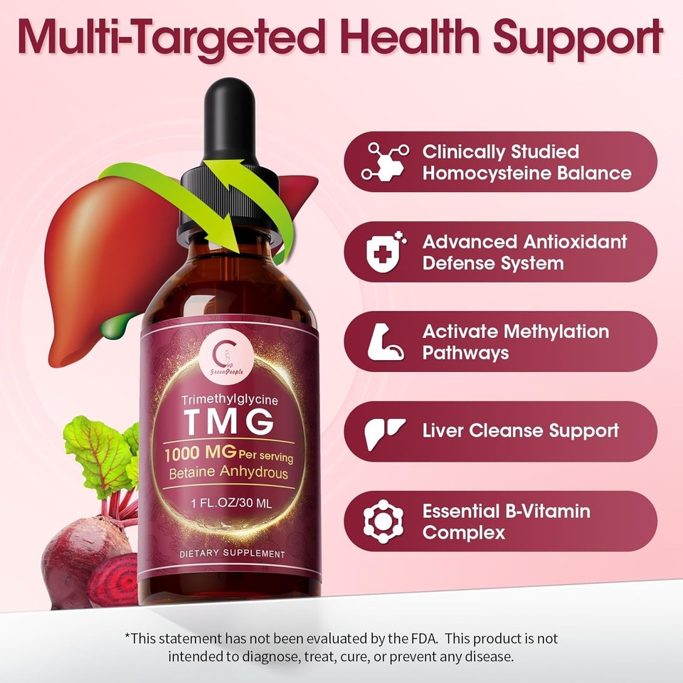 TMG Supplements Liquid Drops 1000mg - Trimethylglycine High Absorption ...