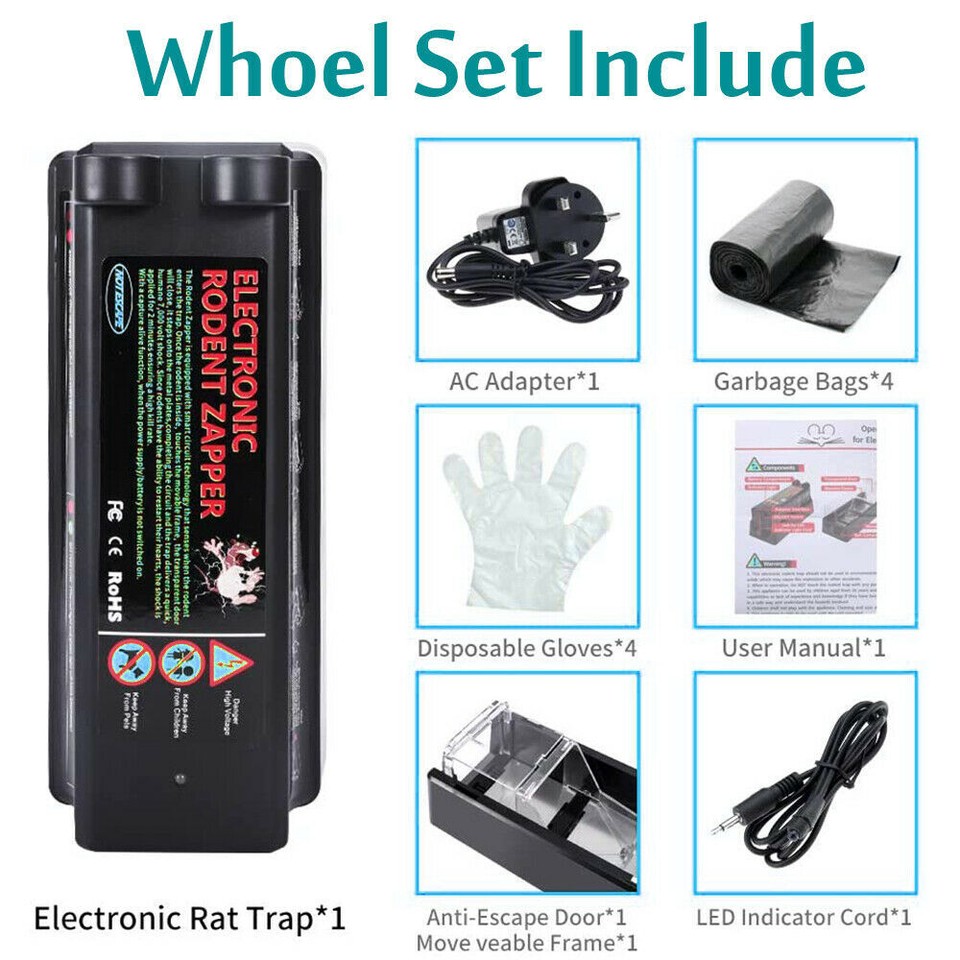 2PK Electronic Mouse Trap Pest Control Rat Killer Mice Electric Rodent ...