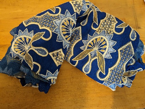 Beaded Material. African Traditional Wrapper. Blue with detailed ...