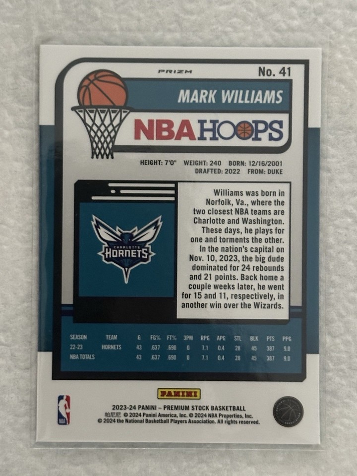 Mark Williams SSP GREEN AND ORANGE WAVE NBA HOOPS 23-24 PREMIUM STOCK🔥 ...