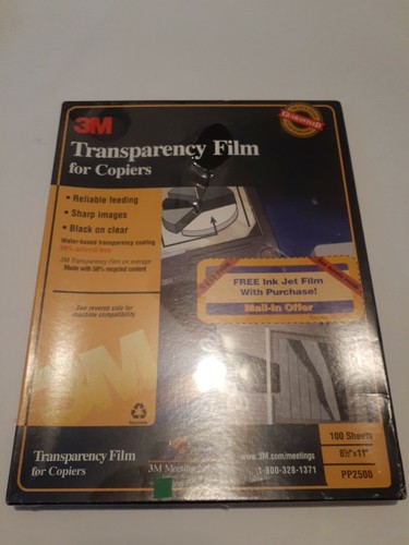 3M Transparency Film For Copiers 100 Sheets 8.5x11 New Sealed PP2500 ...