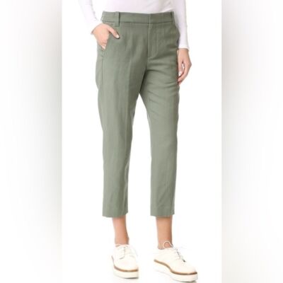 NEW Vince Coin Pocket Cropped Straight Leg Linen Blend Trousers In Sage ...