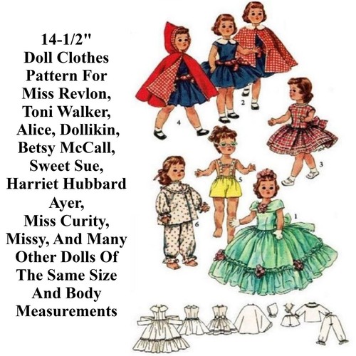 14-1/2" Miss Revlon, Toni Walker, Betsy McCall Doll Clothes Sewing ...