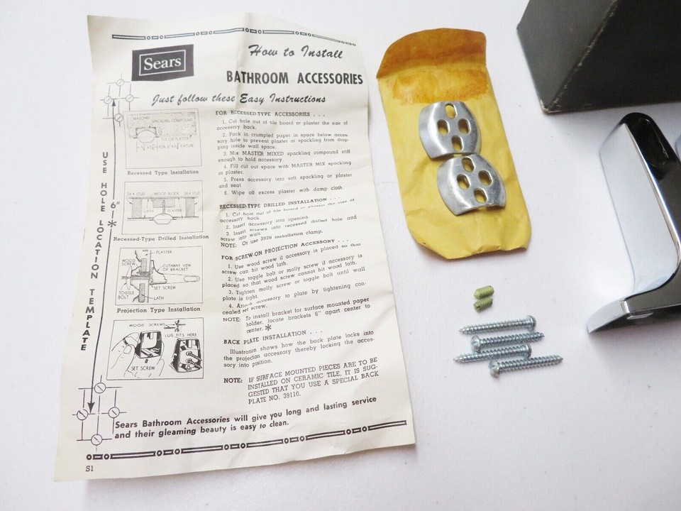 NEW Old Stock Vintage MCM Sears Roebuck Towel Bar Brackets, Chrome ...