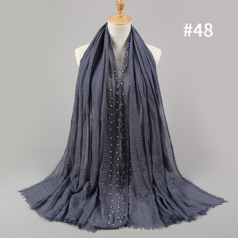 55 Colors Women Cotton Scarf Wrinkled Beaded Shawls Muslim Crinkle Head ...