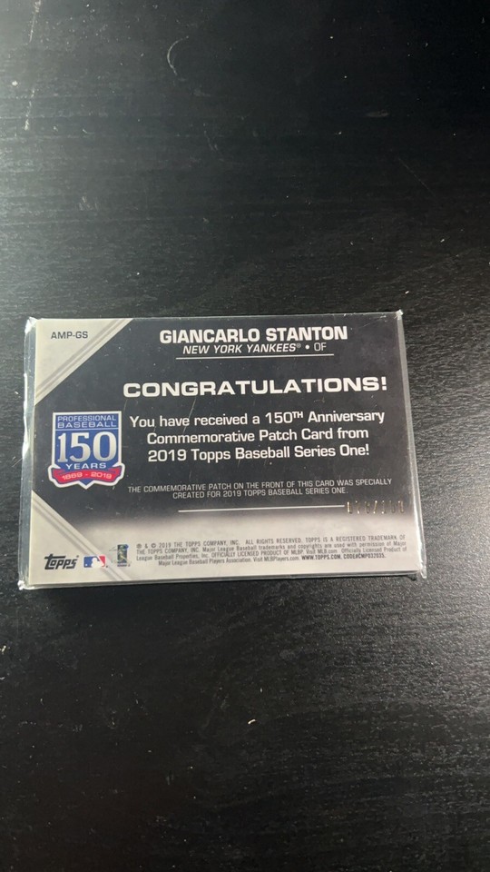 2019 Topps GIANCARLO STANTON GOLD 150 YEARS PATCH 78/150 YANKEES AMP-GS ...