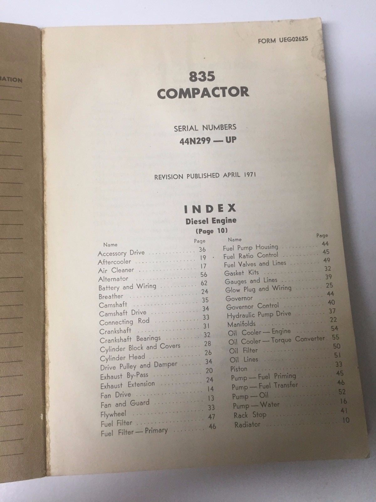 CATERPILLAR 835 COMPACTOR PARTS BOOK 44N299-UP APRIL 1971 *FREE ...