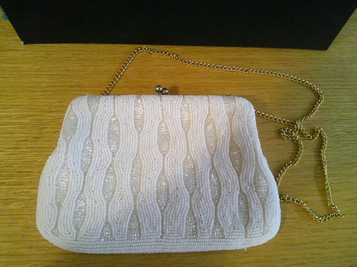 Vintage Beaded Evening Bag Off White Rhinestone Clasp - Gold Tone Strap ...