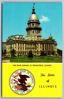 Postcard IL The state Seal & State Capitol Building Springfield ...
