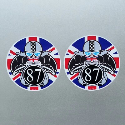 2x Small 1987 No.87 Retro Cafe Racer With British Flag Vinyl Sticker ...