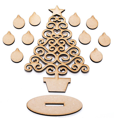 MDF Christmas Family Tree Shape Kit with 10 x Free Baubles Stand Free ...