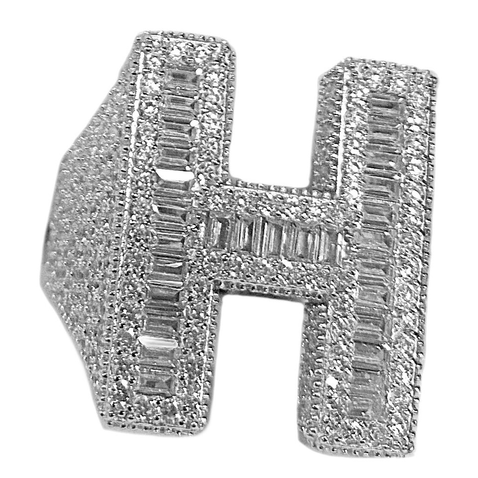 925 Sterling Silver Initial Block Letters Iced Baguette Flooded Out CZ ...
