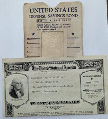 1942 WWII United States War Savings Bond $25 Series F w/ Original ...