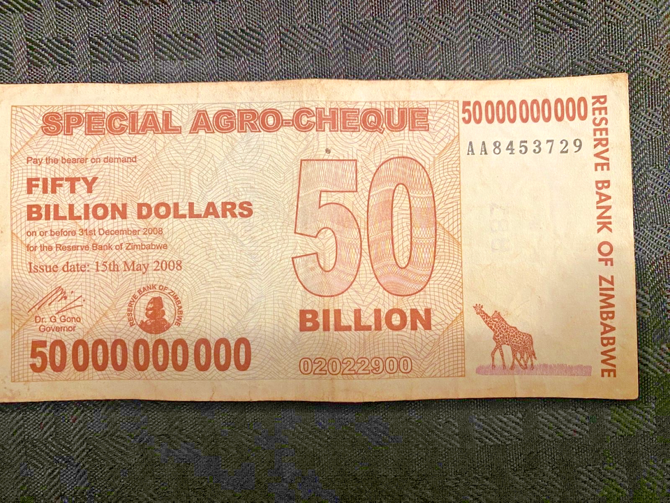 20 Zimbabwe 50 Billion Special Agro Cheque banknote 2008 - Circulated ...