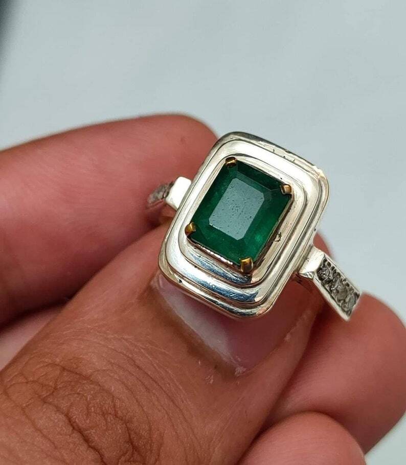 Emerald Mens Ring Sterling Silver 925 Emerald Ring For Men Zamurd Ring ...