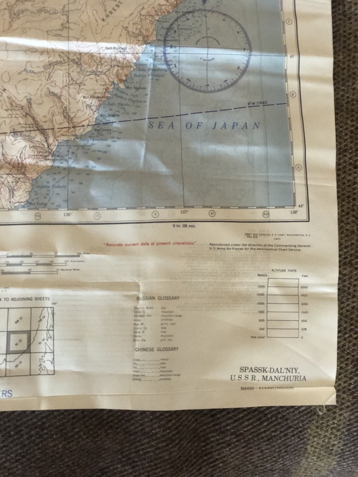 Rare WWII Pilot Silk Escape & Evasion Map Double Sided Harbin / Spassk ...
