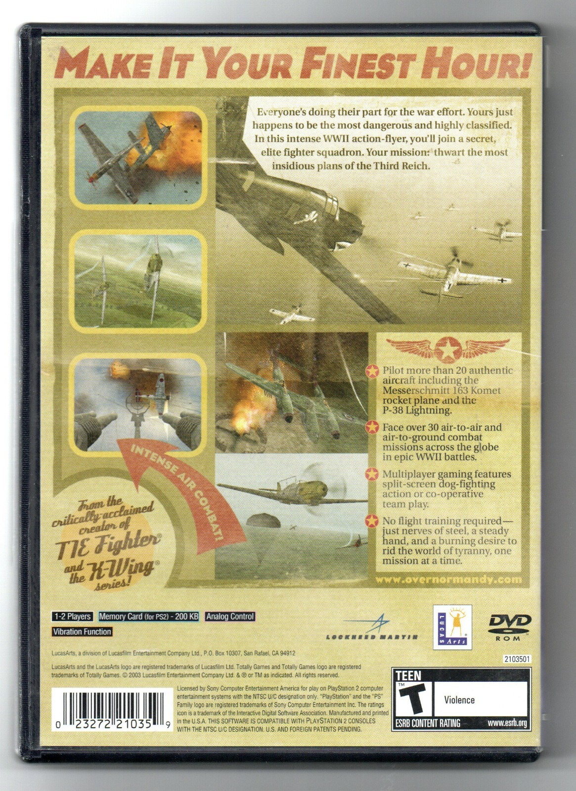 SECRET WEAPONS OVER NORMANDY PLAYSTATION 2 PS2 FLIGHT COMBAT MANUAL ...