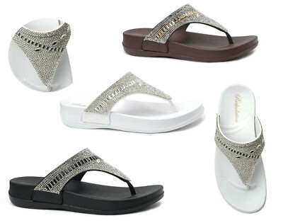 NEW Women's Fashion Jewel Toe Thong Wedge flip flop Trendy Beaded ...