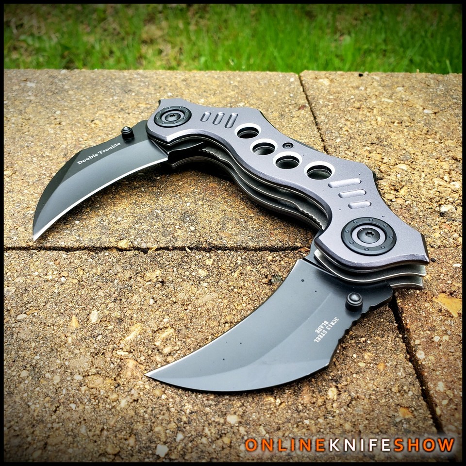 DUAL BLADE KARAMBIT ASSISTED TACTICAL FOLDING KNIFE Open Pocket Claw ...