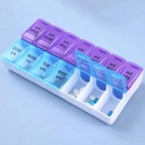 14 Slots Weekly Daily Pill Box Organiser Tablet Storage Dispenser 7 ...