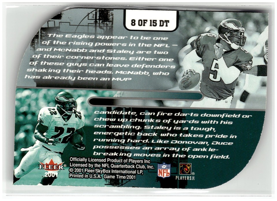 2001 Fleer Game Time #8 DT Donovan McNabb / Duce Staley Double Trouble ...