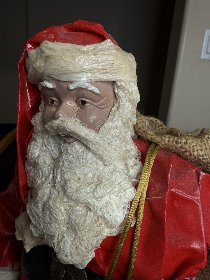 Vintage Pulp Paper Mache Standing Santa Claus With Toy Bag Resin Face ...
