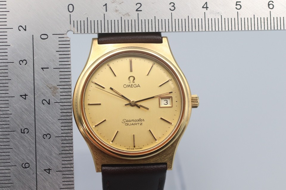 [NEAR MINT] OMEGA Seamaster Cal.1342 Quartz Gold Dial Mens Vintage ...