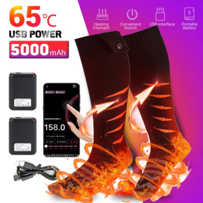 5000mAh Electric Heated Socks Rechargeable Battery Foot Winter Warm ...