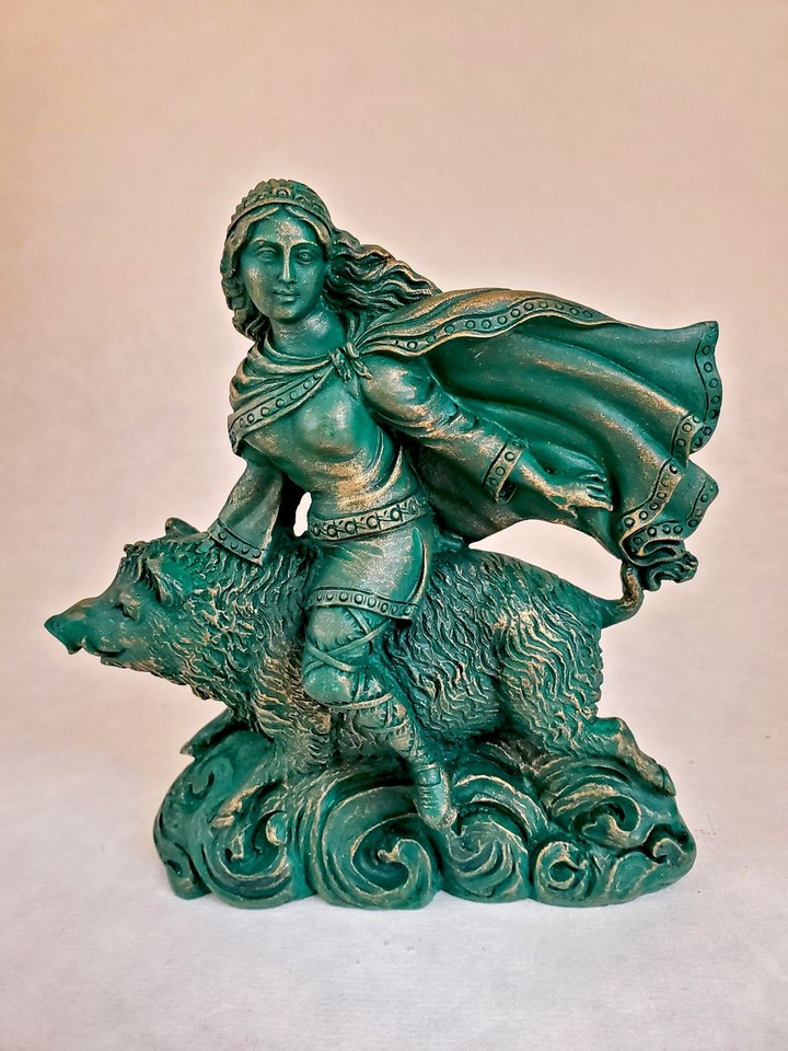 Freya Statue Norse Goddess On Boar Gypumstone Handmade Altar Idol 5.5 ...