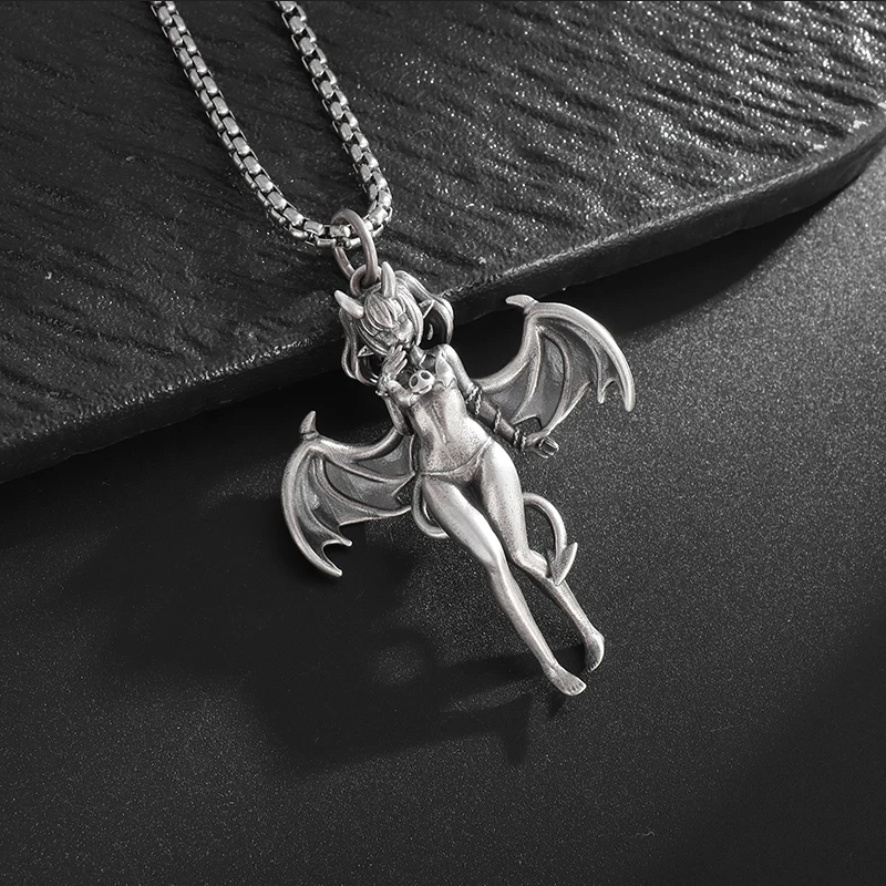 Bashful Demon Jewelry Vintage Silver Sexy Goddess Standing Pendant ...
