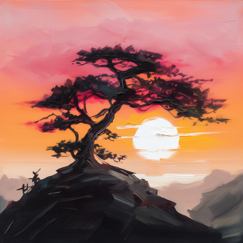 Abstract Bonsai Tree Sunset Painted Canvas Wall Art Picture Print ...